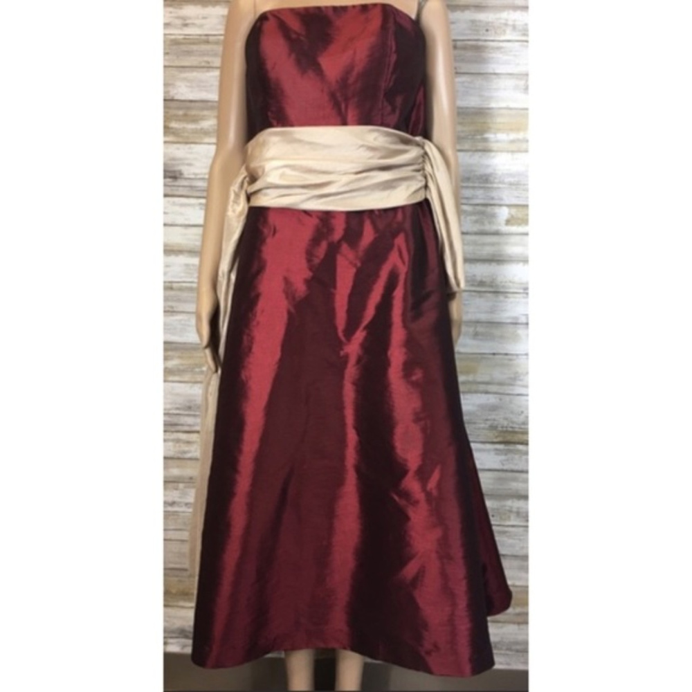 Bill Levkoff Maroon & Cream Sash Prom Dress - Gem